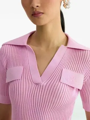 PATOU Ribbed Knit V-neck Top With Embroidered Logo