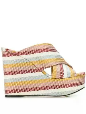 SERGIO ROSSI Striped Wedge Heel Sandals