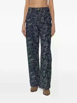 GANNI Floral Print Wide Leg Jeans