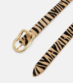 DEHANCHE Zebra-print Calf Hair Belt With Gold-tone Hardware - Beige