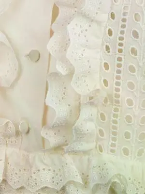 Alberta Ferretti Ruffled Eyelet Blouse - Neutrals