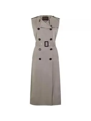 MOORER Sleeveless Double-breasted Belted Coat - Grey