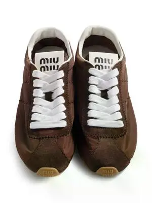Miu Miu Plume Technical Fabric And Suede Lace-up Sneakers - Brown