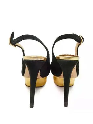 CHARLOTTE OLYMPIA Suede Almond Toe Platform Stiletto Slingbacks - Black