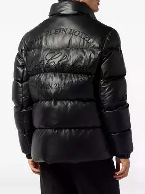 Philipp Plein Logo-patch Leather Puffer Jacket