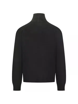 Burberry Zip-up Wool Sweater With Check Trim - Black