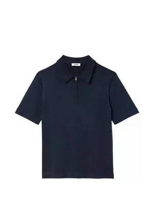 Sandro Knitted Polo Shirt With Zip Collar - Blue