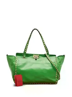 Valentino Garavani Rockstud Trapeze Leather Tote Bag - Green