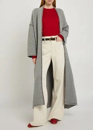THE ELDER STATESMAN Cashmere Robe With Striped Trim - Grey