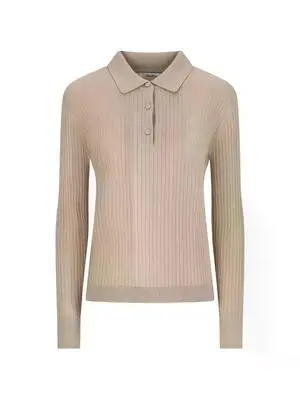 Max Mara Ribbed Collared Polo Top - Neutrals