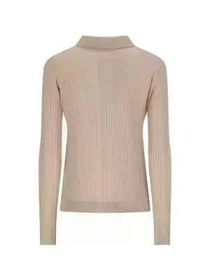 Max Mara Ribbed Collared Polo Top - Neutrals