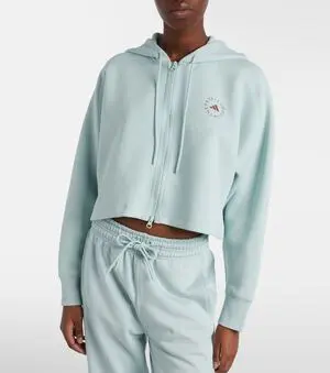 Adidas By Stella McCartney Cropped Cotton-blend Jersey Hoodie
