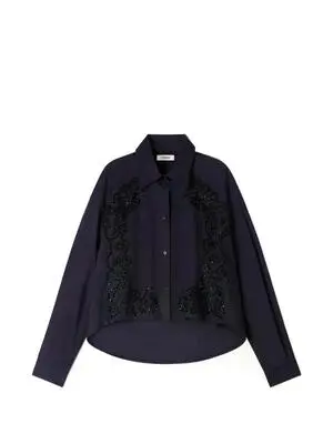 Sandro Embroidered Floral Cotton Blend Shirt
