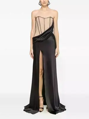 NISSA Crystal-embellished Strapless Satin Maxi Dress
