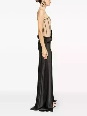 NISSA Crystal-embellished Strapless Satin Maxi Dress