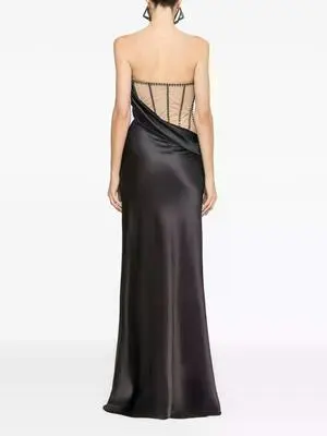 NISSA Crystal-embellished Strapless Satin Maxi Dress