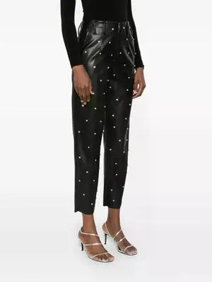 NISSA Crystal-embellished Faux Leather Trousers