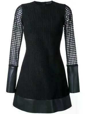 David Koma Mesh Sleeve Flared Mini Dress - Black
