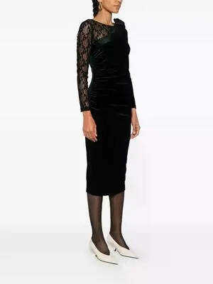 NISSA Lace Insert Velvet Midi Dress