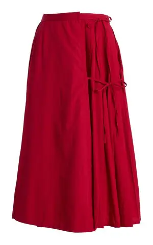MARLIES GRACE Lou Lou Cotton Midi Wrap Skirt - Red