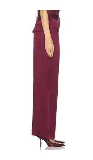 Lapointe Satin Pleated Wide Leg Trousers - Red