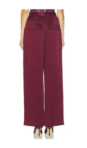 Lapointe Satin Pleated Wide Leg Trousers - Red