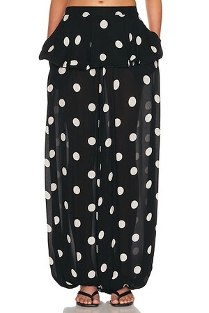ADRIANA DEGREAS Polka Dot Peplum Wide Leg Trousers - Black