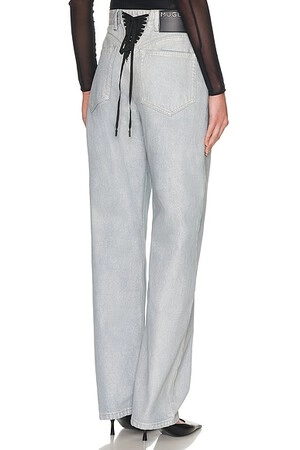 MUGLER Metallic-coated Wide Leg Denim Trousers