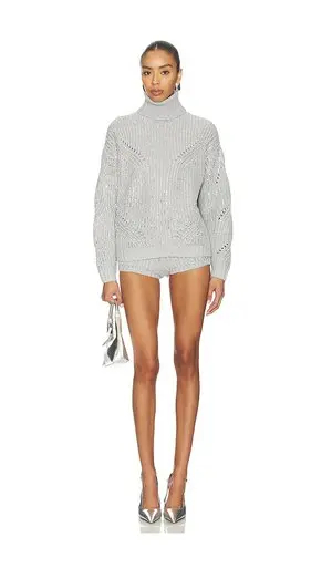 Retrofete Camden Rhinestone Turtleneck Sweater - Grey