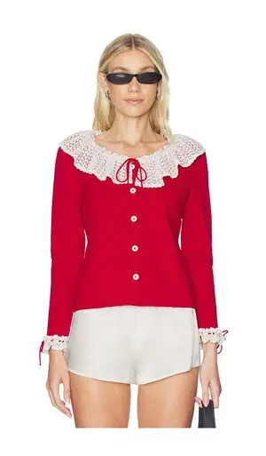 Sleeper Malena Knitted Cardigan With Lace Collar - Red