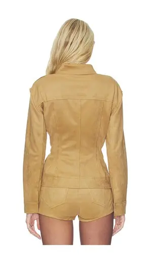 Norma Kamali Faux Suede Zip-up Jacket With Welt Pockets - Tan