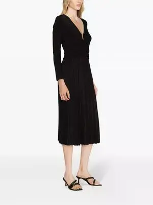 NISSA Pleated Midi Dress With U-shaped Hardware Detail