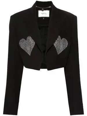 NISSA Rhinestone-heart Cropped Jacket - Black