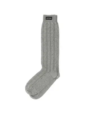 Miu Miu Cotton Knee High Socks With Openwork Motif - Grey