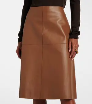 JOSEPH Niven Leather Midi Skirt - Brown