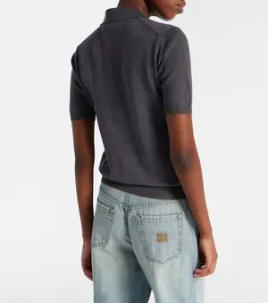 Miu Miu Logo Wool Polo Sweater - Grey