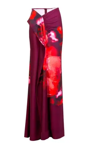 Silvia Tcherassi Gathered Floral Print Maxi Skirt - Burgundy