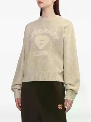 A BATHING APE Crew Neck Logo Knit Sweater - Neutrals
