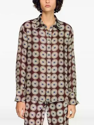 Sandro Floral Print Silk Shirt - Brown