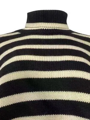 TOTEME Striped Ribbed Knit Turtleneck Sweater - Black