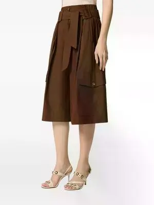 Pinko Belted Cotton Wide-leg Shorts