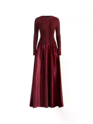 Manière De Voir Adeline Knitted-panel Satin Maxi Dress - Red