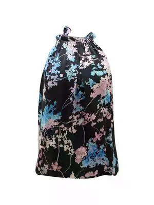 Diane Von Furstenberg Halter Neck Gathered Floral Print Top - Black