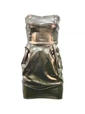 Dolce & Gabbana Metallic Leather Strapless Dress - Silver
