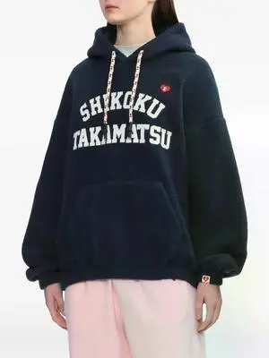 A BATHING APE Hooded Graphic Fleece Sweater - Blue