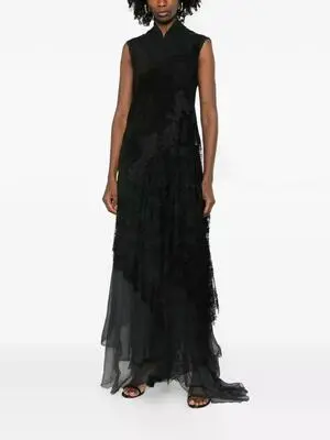 MARC LE BIHAN Lace Appliqué Asymmetric Maxi Dress