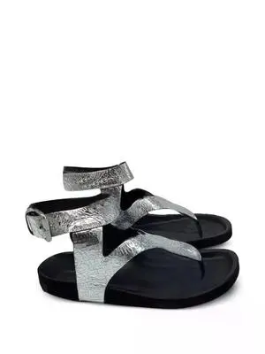 ISABEL MARANT VINTAGE Metallic Ankle Strap Flat Sandals - Silver