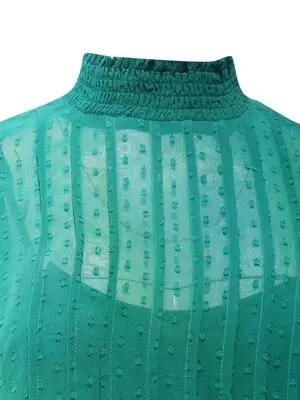 Farm Rio High Neck Ruffle Balloon Sleeve Blouse - Green