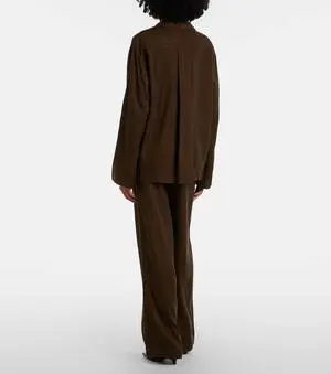 TOTEME Monogram Embroidered Flannel Pajama Pants - Brown