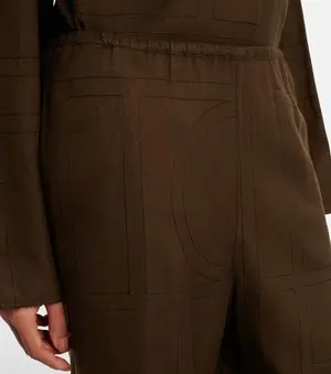 TOTEME Monogram Embroidered Flannel Pajama Pants - Brown